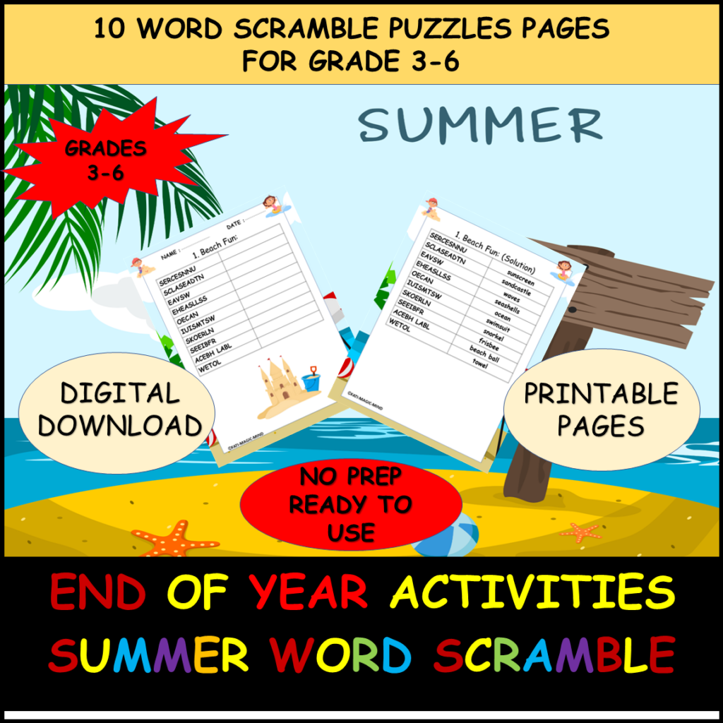 End of the year activities Summer Puzzles Crossword Word Search ...