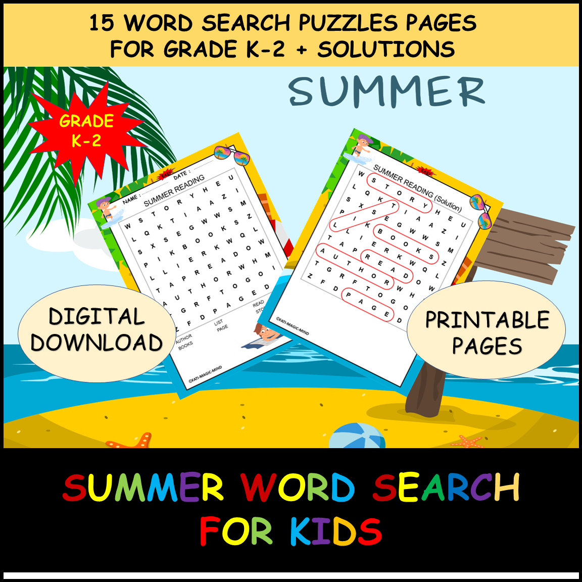 End of the year activities Summer Puzzles bundle Word Search Scramble ...
