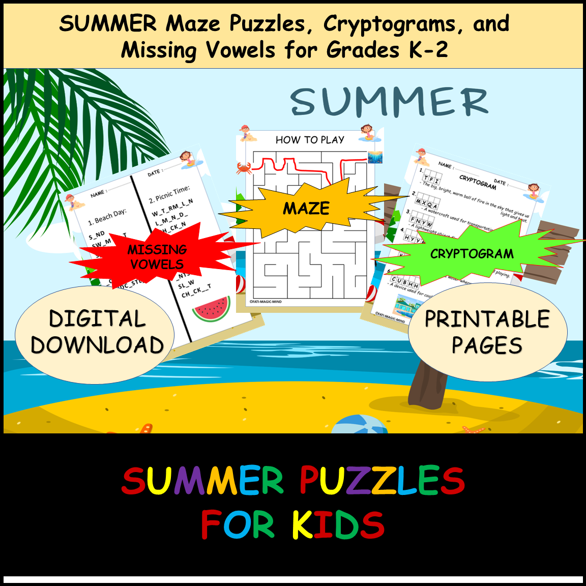End of the year activities Summer Puzzles bundle Word Search Scramble ...