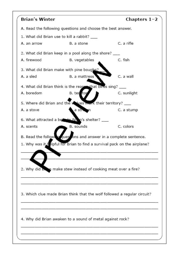 Gary Paulsen "Brian's Winter" worksheets | Made By Teachers