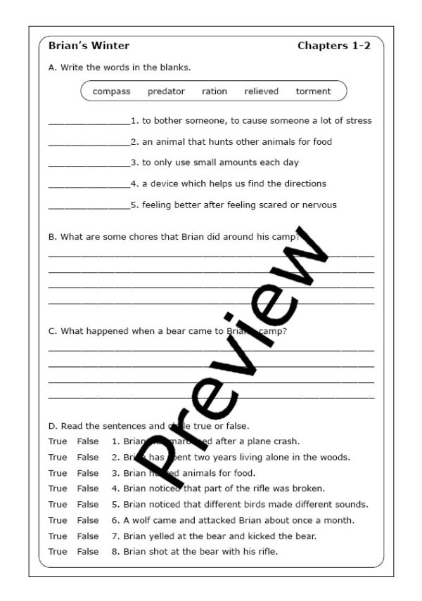 Gary Paulsen "Brian's Winter" worksheets | Made By Teachers
