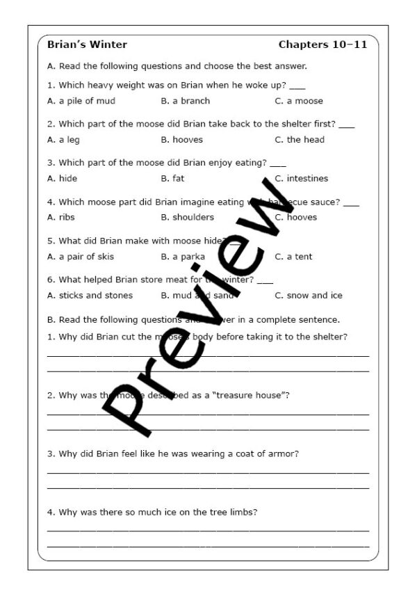 Gary Paulsen "Brian's Winter" worksheets - Made By Teachers