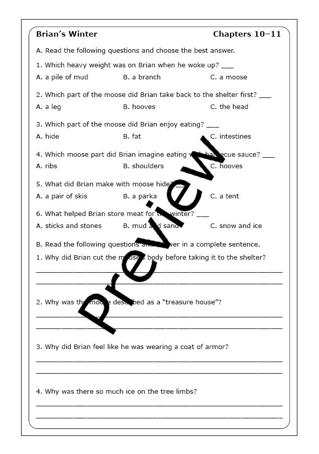 Gary Paulsen "Brian's Winter" worksheets | Made By Teachers