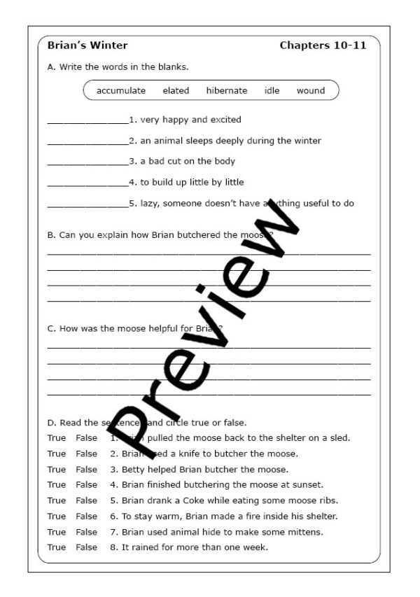Gary Paulsen "Brian's Winter" worksheets | Made By Teachers
