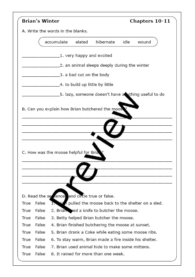 Gary Paulsen "Brian's Winter" worksheets | Made By Teachers