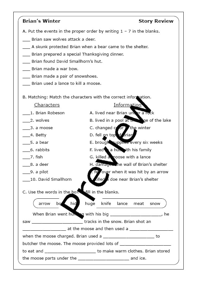 Gary Paulsen "Brian's Winter" worksheets | Made By Teachers