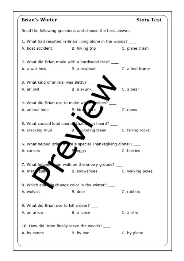 Gary Paulsen "Brian's Winter" worksheets - Made By Teachers