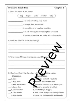 Katherine Paterson "Bridge to Terabithia" worksheets | Made By Teachers