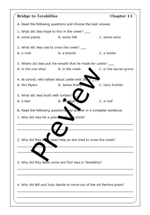 Katherine Paterson "Bridge to Terabithia" worksheets | Made By Teachers