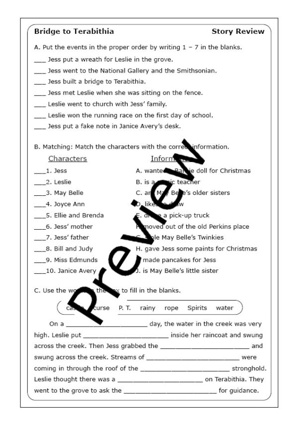 Katherine Paterson "Bridge to Terabithia" worksheets | Made By Teachers