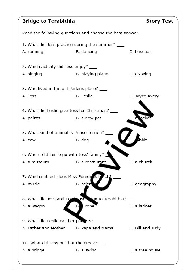 Katherine Paterson "Bridge to Terabithia" worksheets | Made By Teachers