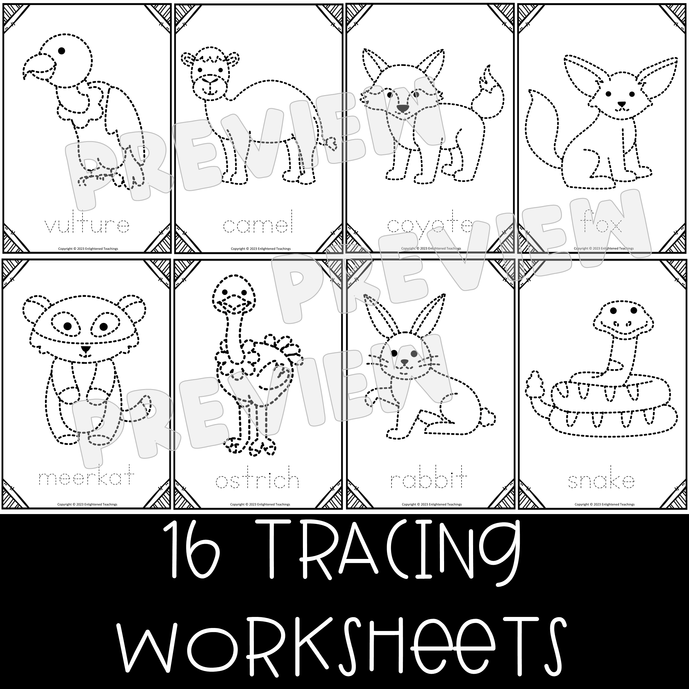 Desert Animals Tracing Worksheets Fine Motor Activity Tracing ...