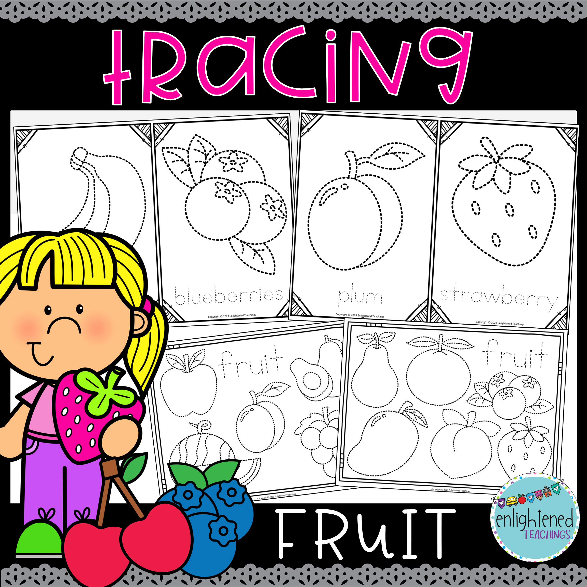 Fruit Tracing Worksheets Fine Motor Activity Fruit Tracing & Prewriting ...