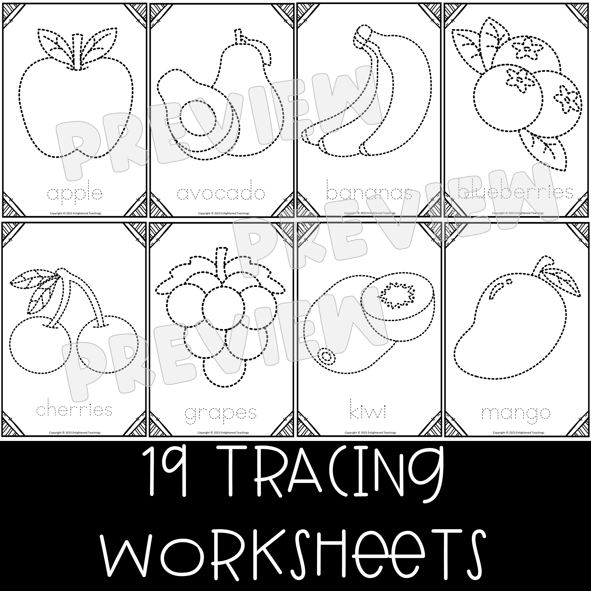 Fruit Tracing Worksheets Fine Motor Activity Fruit Tracing & Prewriting ...