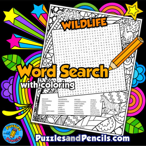 Wildlife Word Search Puzzle with Coloring | Wordsearch | Made By Teachers