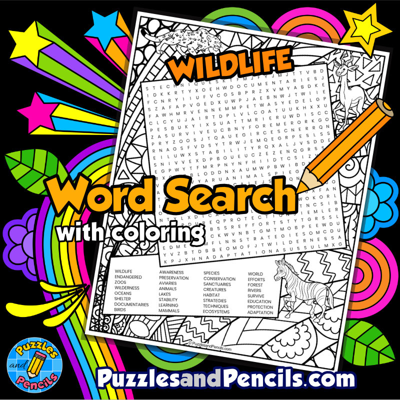 Wildlife Word Search Puzzle with Coloring | Wordsearch | Made By Teachers