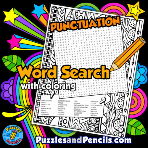 Punctuation Word Search Puzzle with Coloring | Punctuation Day ...