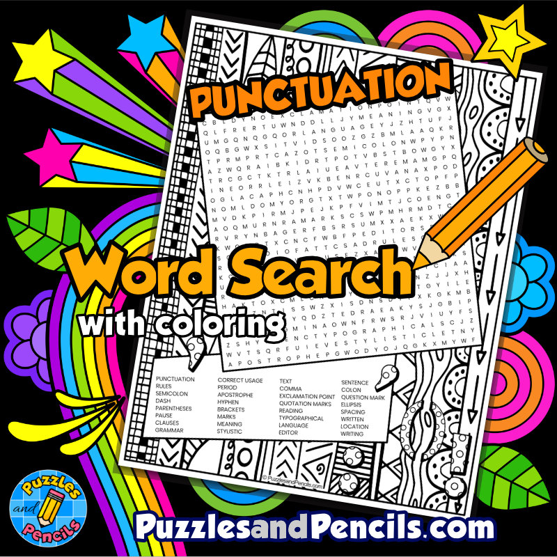 Punctuation Word Search Puzzle with Coloring | Punctuation Day ...