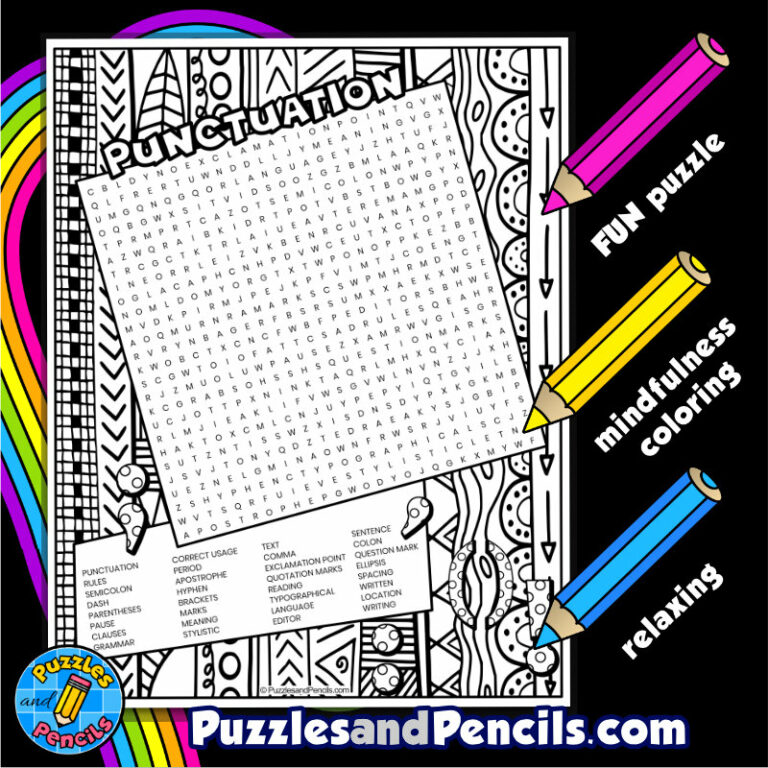 Punctuation Word Search Puzzle with Coloring | Punctuation Day ...