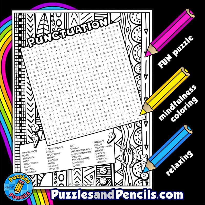 Punctuation Word Search Puzzle with Coloring | Punctuation Day ...