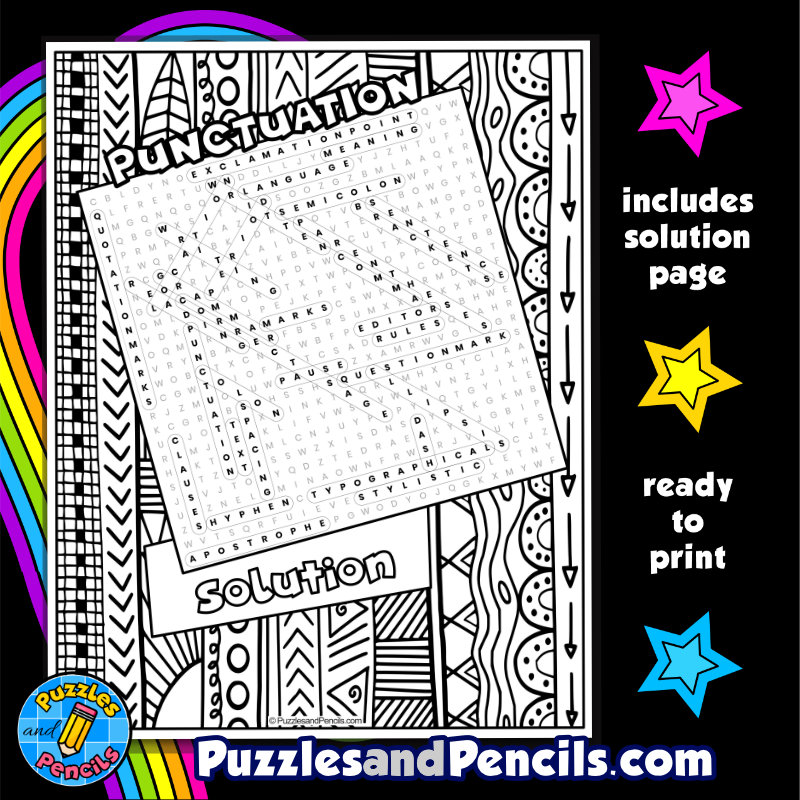 Punctuation Word Search Puzzle with Coloring | Punctuation Day ...