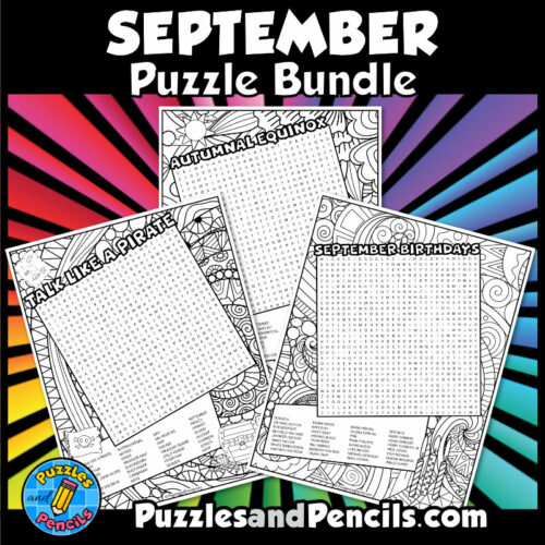 September Word Search Puzzle Activity Page BUNDLE | 14 Wordsearch ...