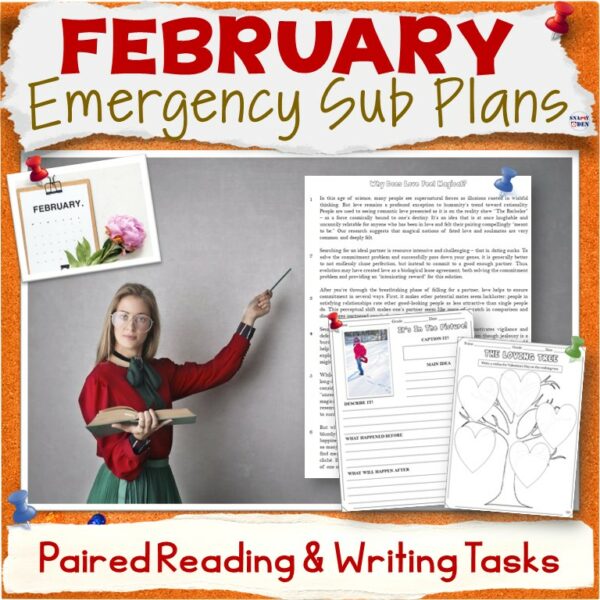 February Emergency Sub Plans Middle School ELA Mini Lessons - Print and ...