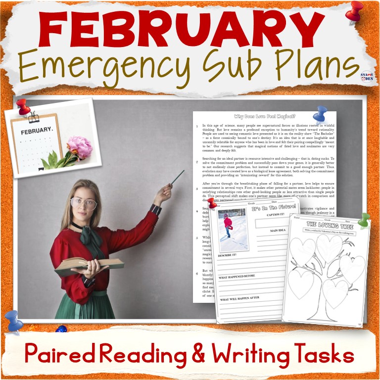 February Emergency Sub Plans Middle School ELA Mini Lessons - Print and ...