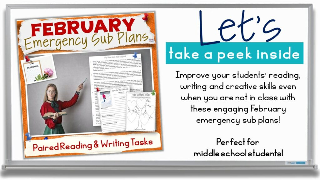 February Emergency Sub Plans Middle School ELA Mini Lessons - Print and ...