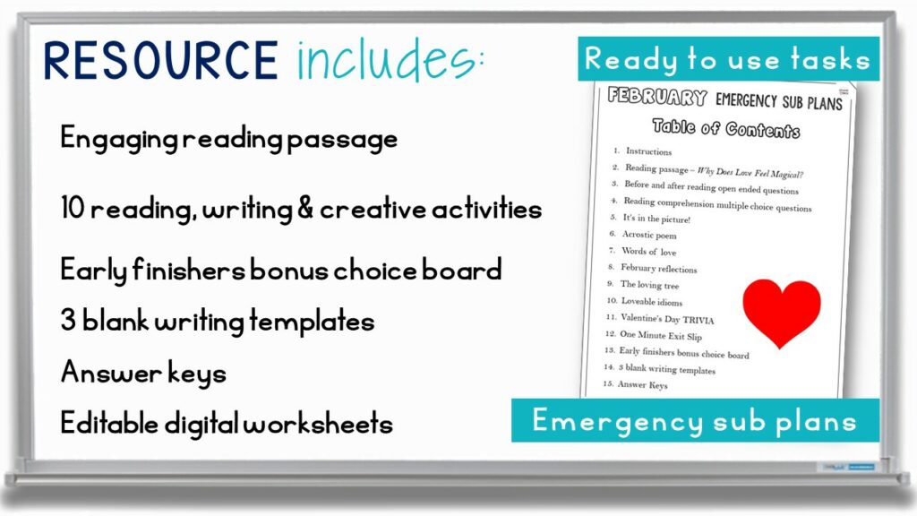 February Emergency Sub Plans Middle School ELA Mini Lessons - Print and ...