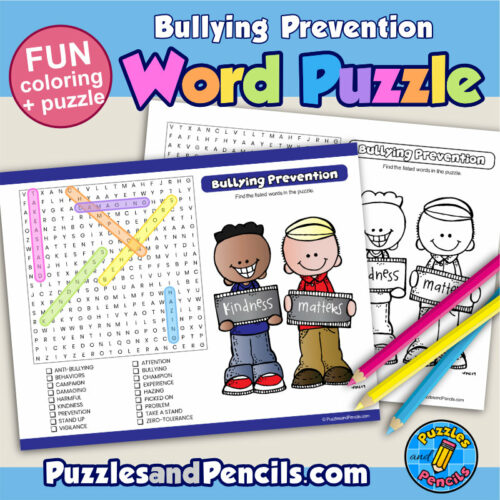 Bullying Prevention Word Search Puzzle Activity and Coloring ...