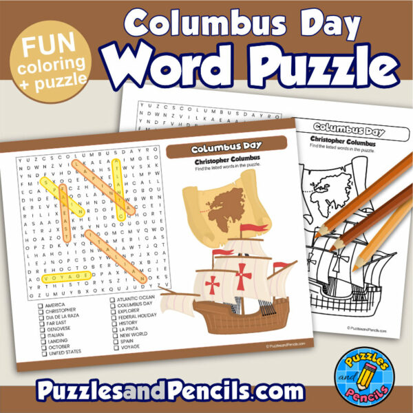 Columbus Day Word Search Puzzle Activity and Coloring | Wordsearch ...