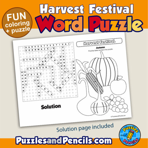 Harvest Festival Word Search Puzzle Activity and Coloring | Harvest ...