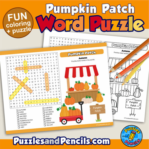 Pumpkin Patch Word Search Puzzle Activity and Coloring | Autumn ...
