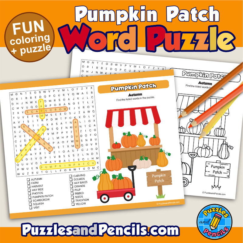 Pumpkin Patch Word Search Puzzle Activity and Coloring | Autumn ...