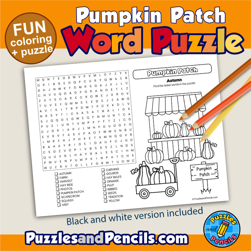 Pumpkin Patch Word Search Puzzle Activity and Coloring | Autumn ...