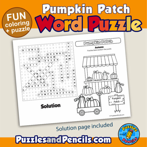 Pumpkin Patch Word Search Puzzle Activity and Coloring | Autumn ...