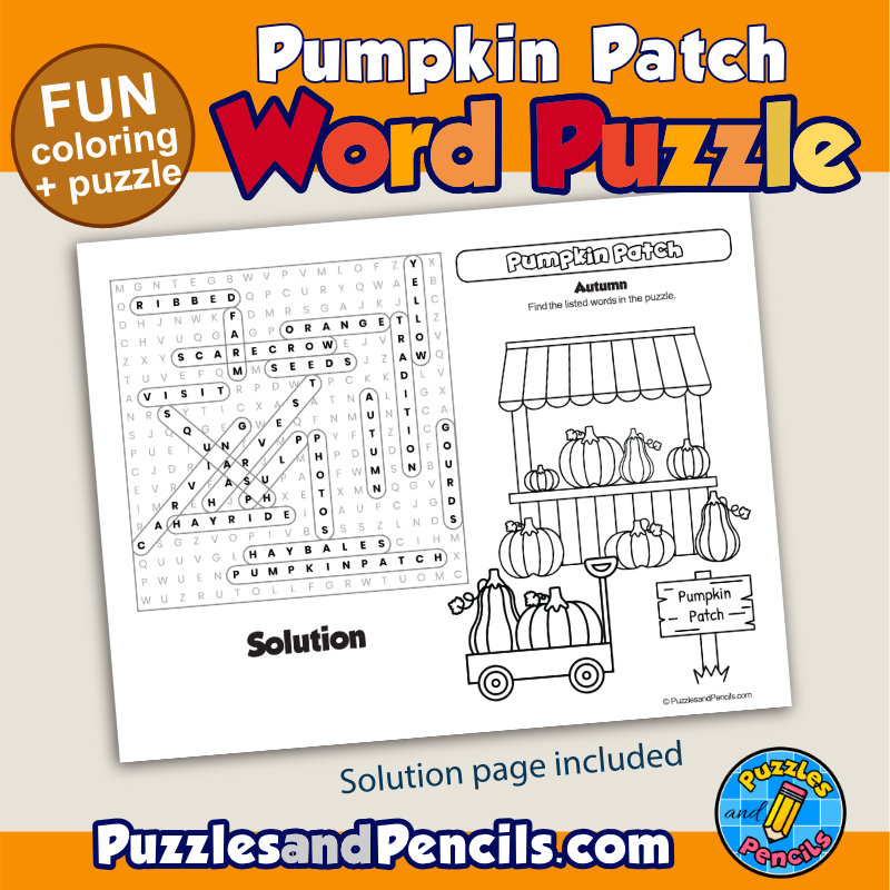 Pumpkin Patch Word Search Puzzle Activity and Coloring | Autumn ...