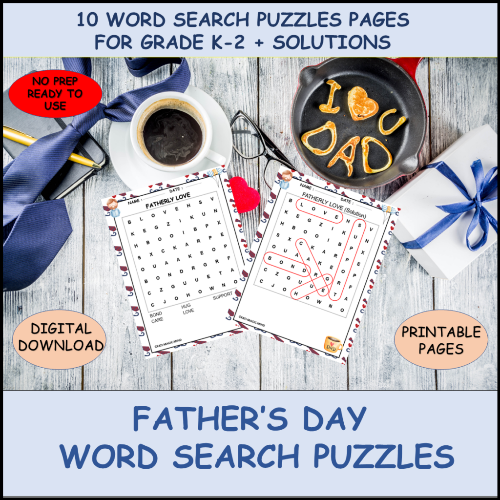 Father's Day Word Search Puzzles: 10 Printable Activity Pages for ...