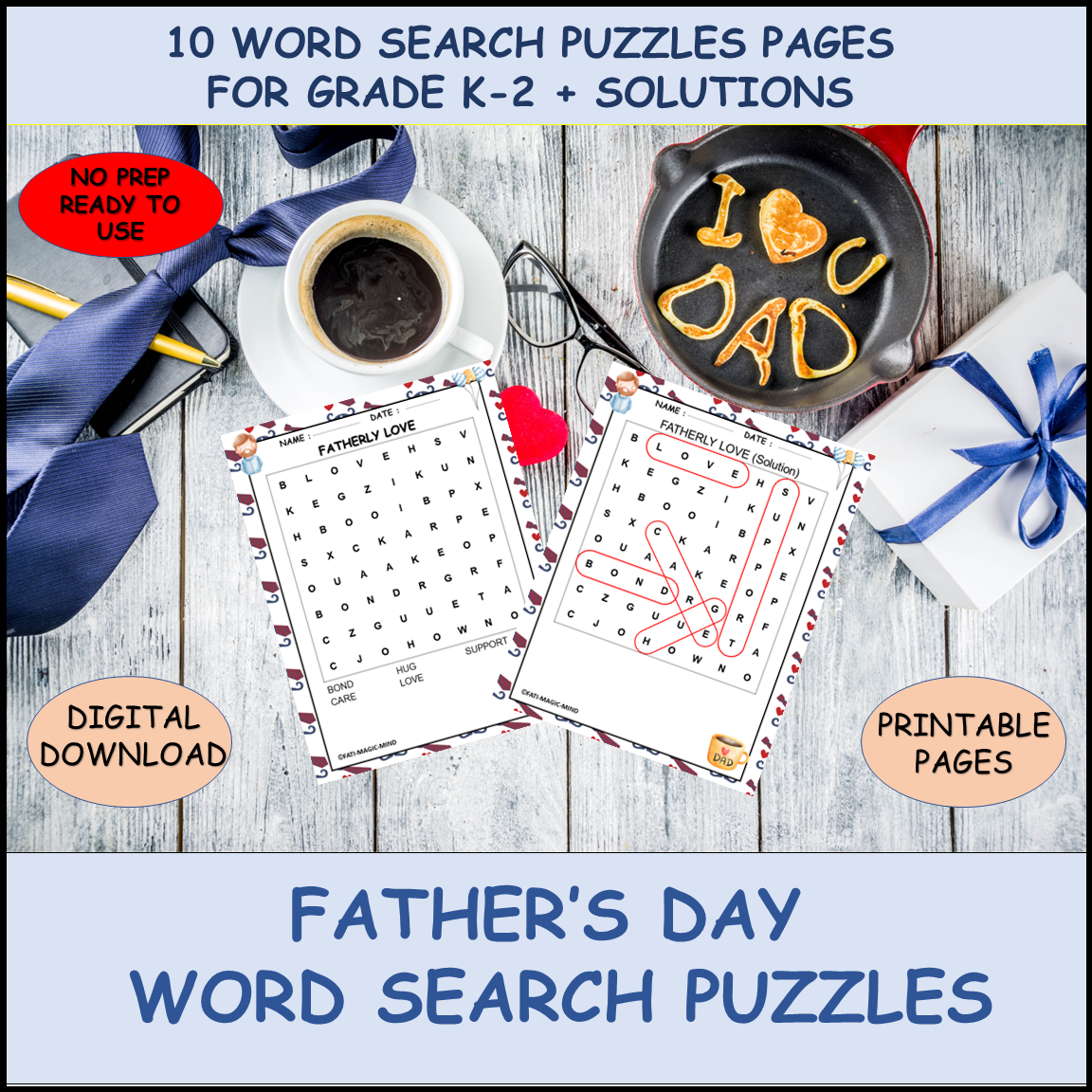 Father's Day Word Search Puzzles: 10 Printable Activity Pages for ...