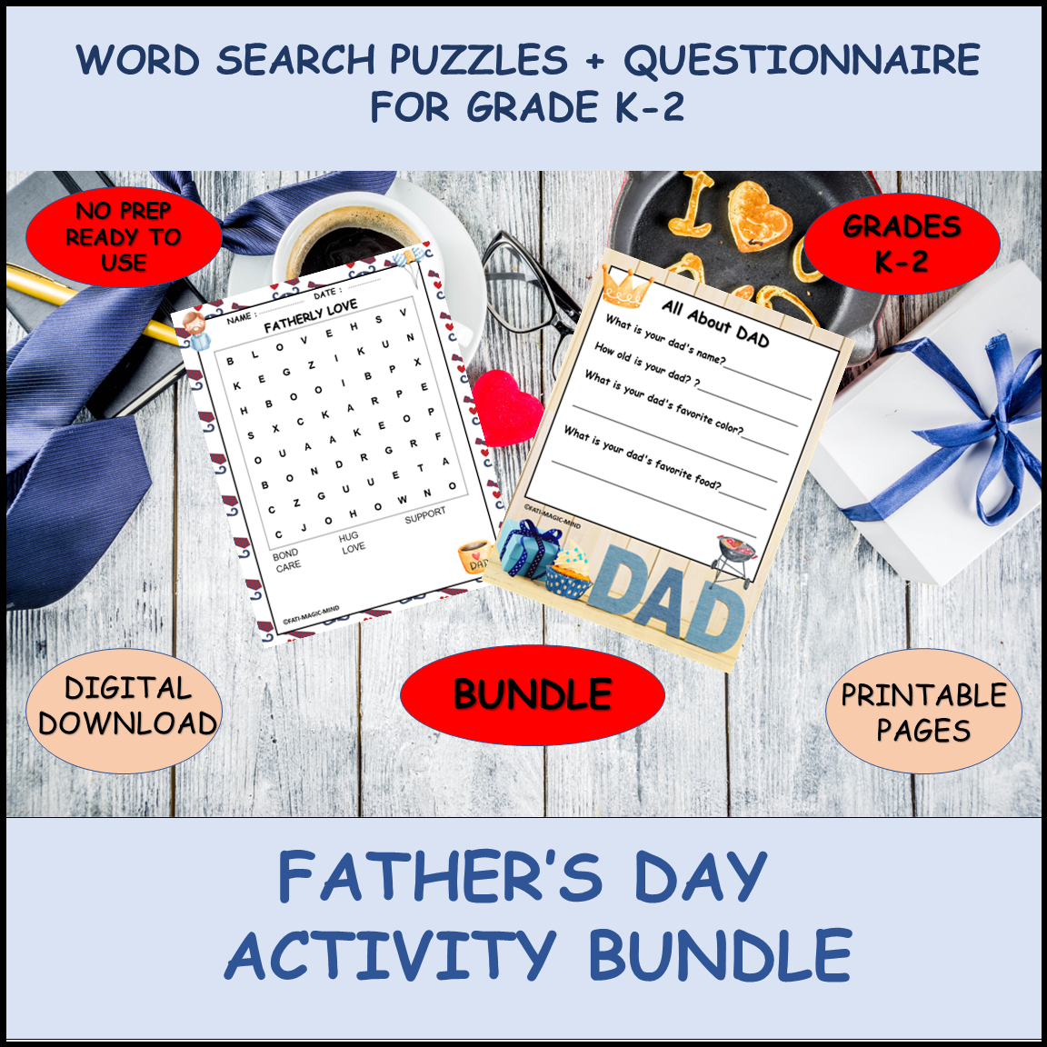Father's Day Activity Bundle Questionnaire Word Search Printables for ...