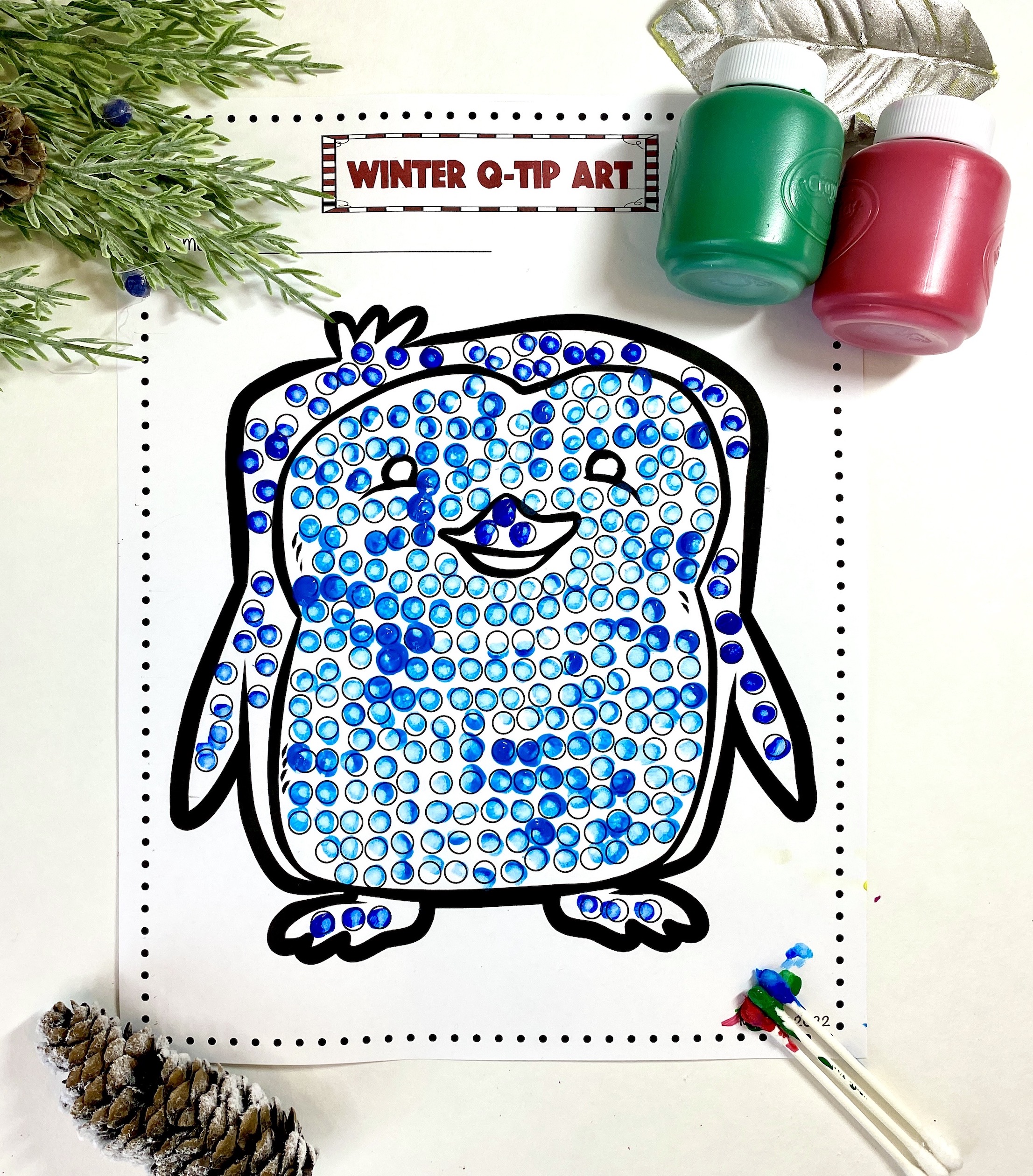 Winter Q-Tip Art Packet | Made By Teachers