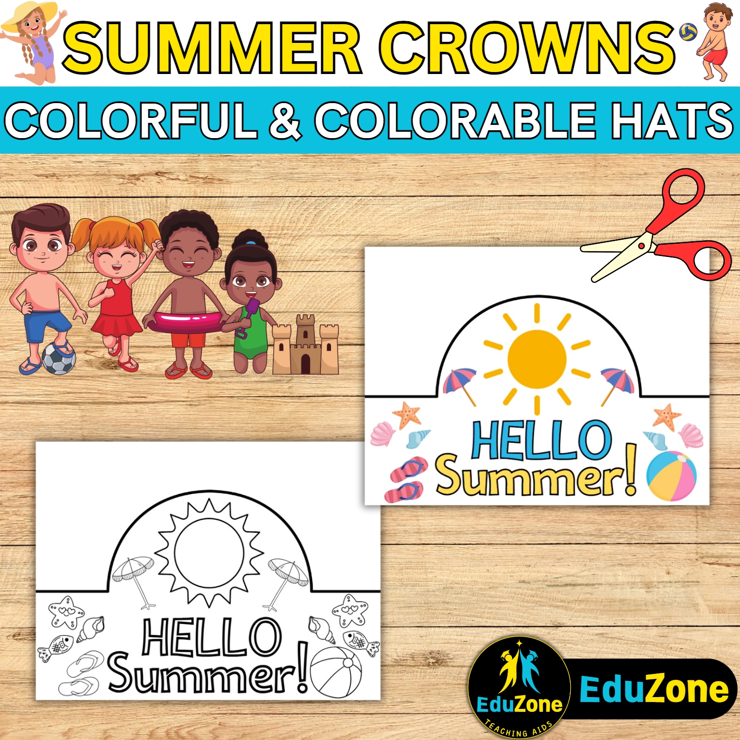 Sunny Beach Bash Crowns Bundle: Colorful and Colorable Hats and Crowns ...
