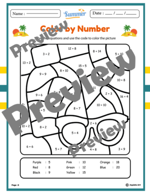 Summer Color by Number : Solve Addition Equations to Unveil the Colors ...