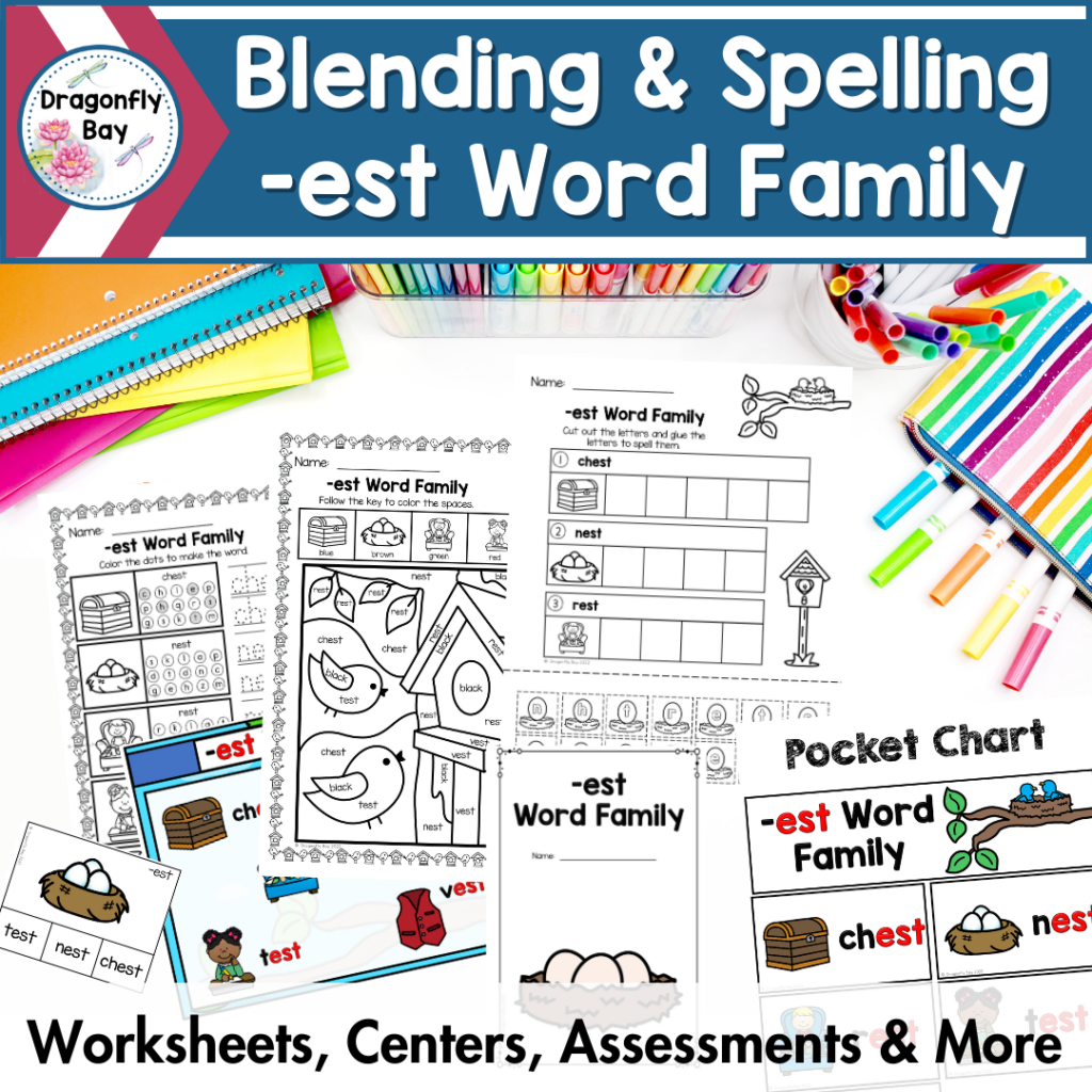 est Short E Word Family Phonics Blending and Spelling Printable ...
