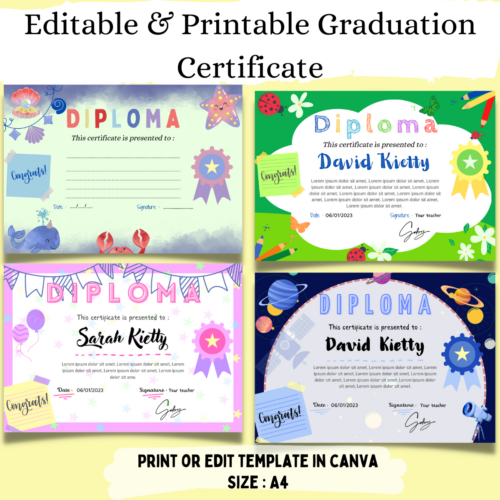 Printable & Editable Graduation Certificate - Kindergarten to 5th grade ...