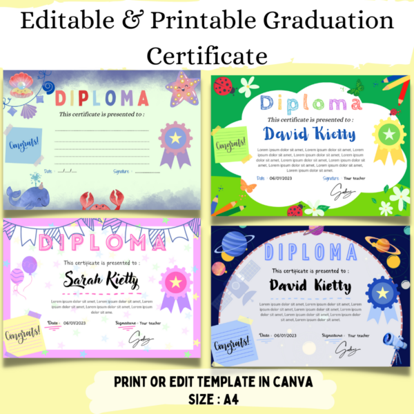 Printable & Editable Graduation Certificate - Kindergarten to 5th grade ...