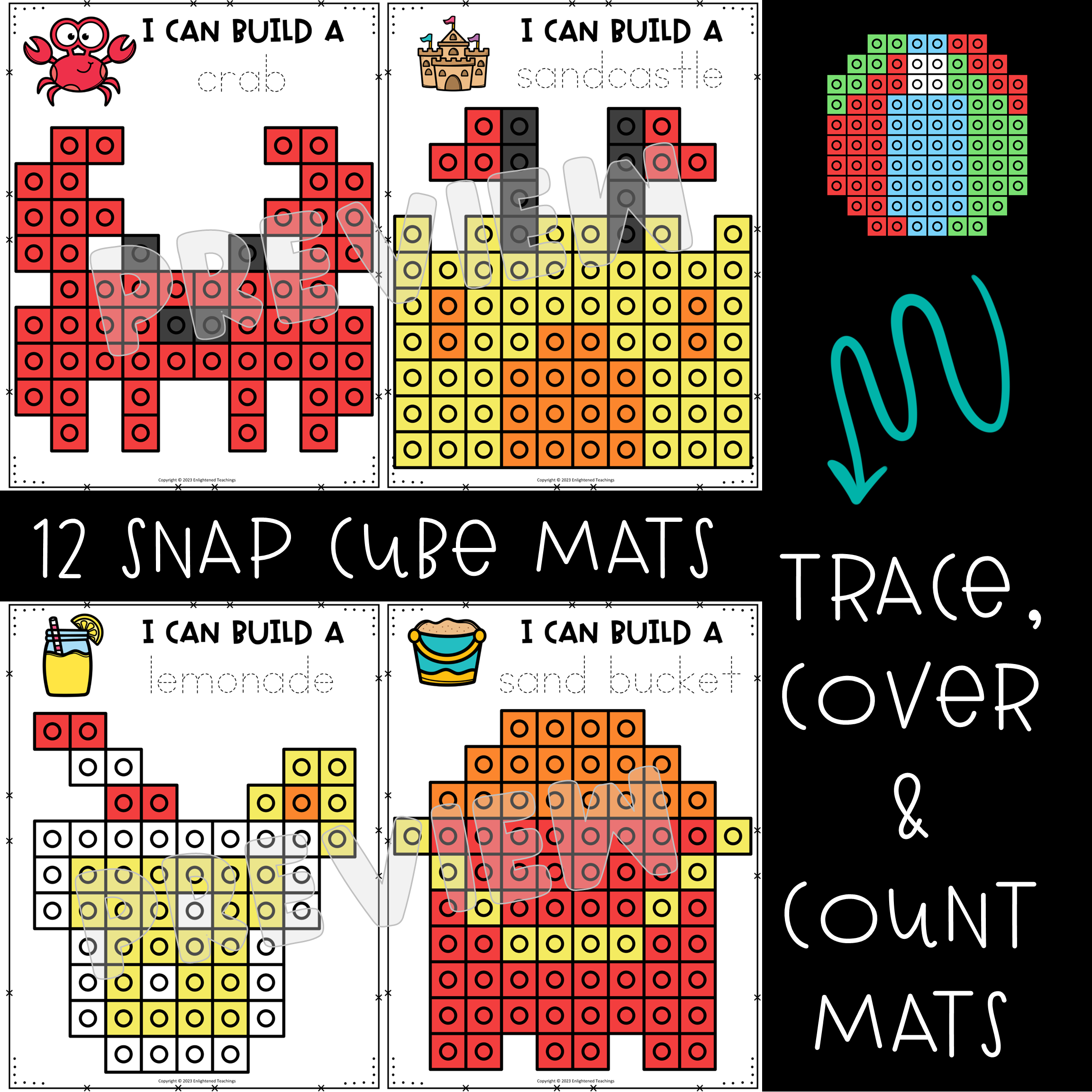 Summer Snap Cube Mats Fine Motor Skills Counting Cubes Counting Blocks ...