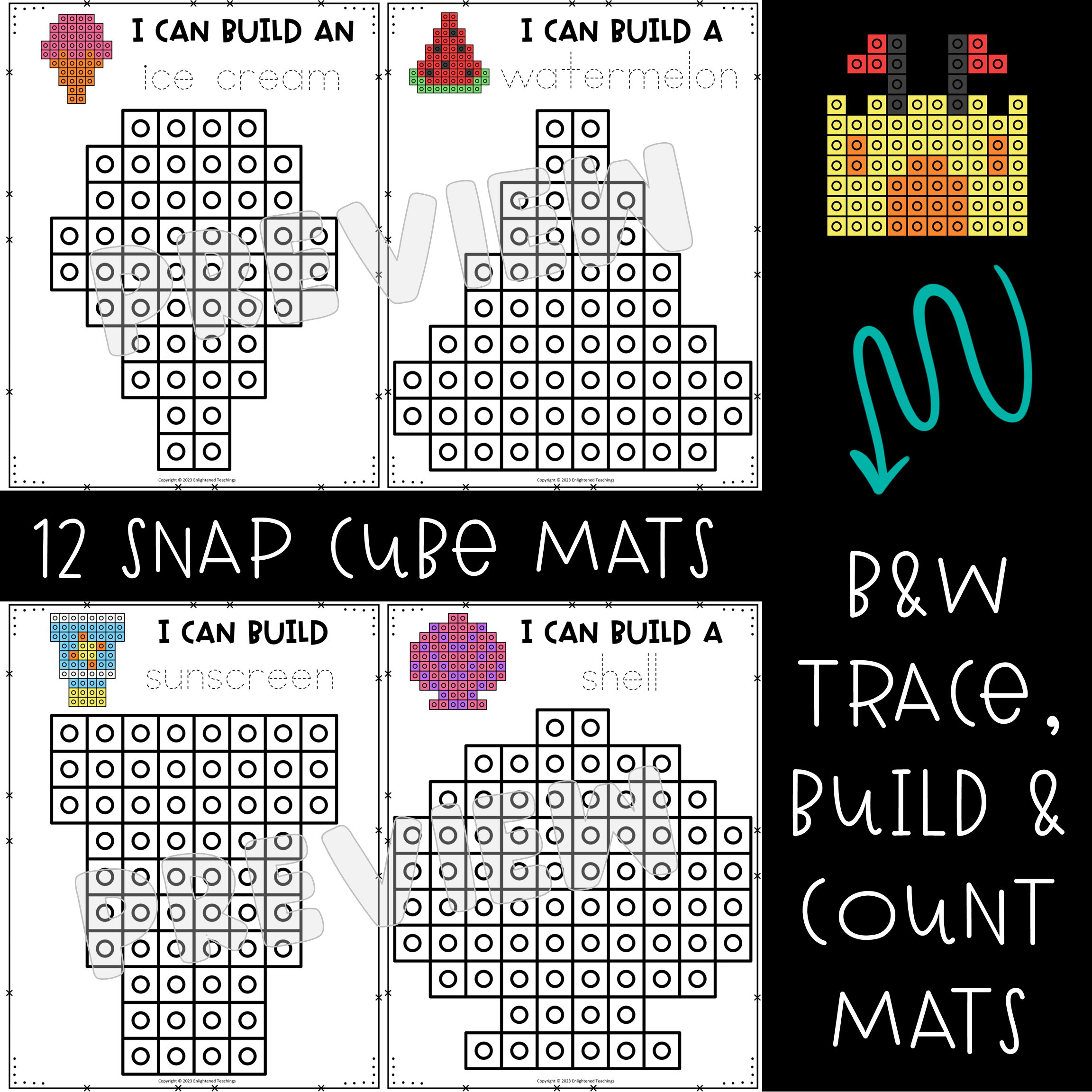 Summer Snap Cube Mats Fine Motor Skills Counting Cubes Counting Blocks ...