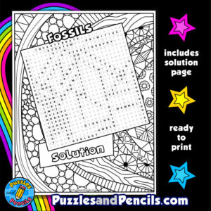 Fossils Word Search Puzzle with Coloring | Wordsearch | Made By Teachers